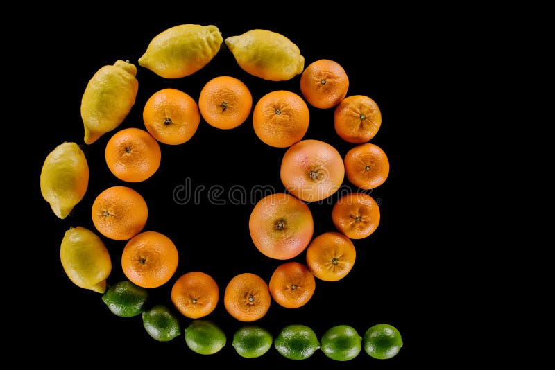 Top View of Various Fresh Citrus Fruits Composition in Spiral Shape ...