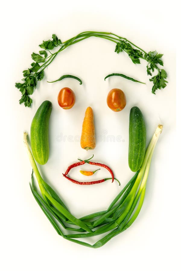 Top View of Various Fresh Vegetables Face Shape Isolated on White Stock ...
