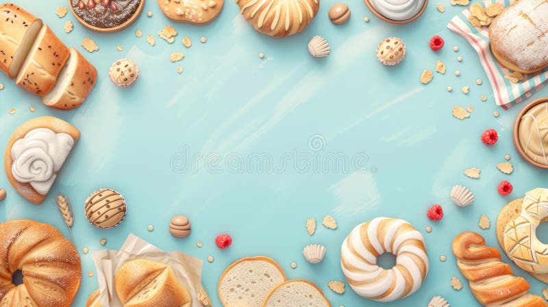 Top View of Various Freshly Baked Bread and Pastries Arranged on a ...