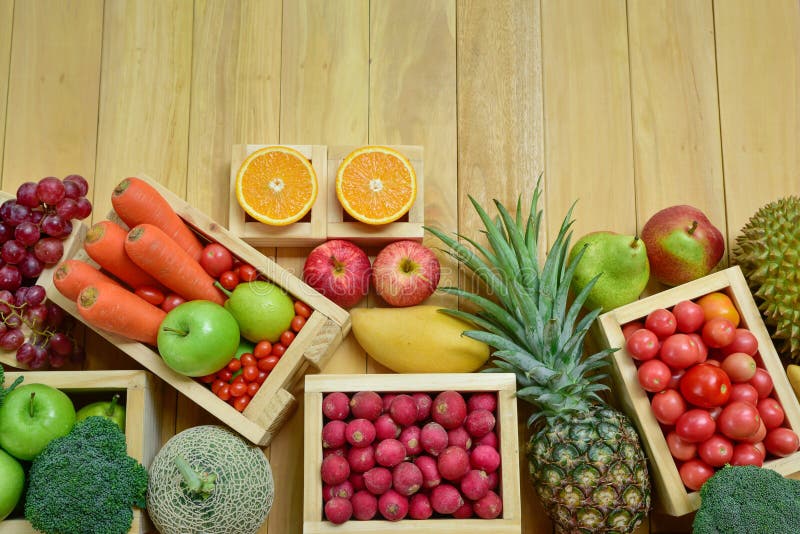 Top View Various Fruits and Vegetables on the Table Stock Photo - Image ...