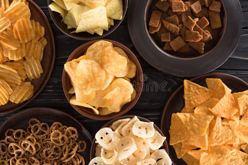 Top View of Various Junk Food and Snacks Stock Photo - Image of ...