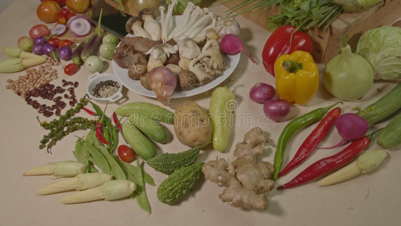 Top View Various Organic Vegetable on Table. Stock Video - Video of ...