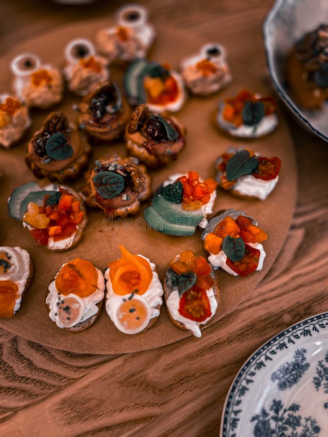 Top View of Different Small Snacks that Lie on a Round Tray Stock Photo ...