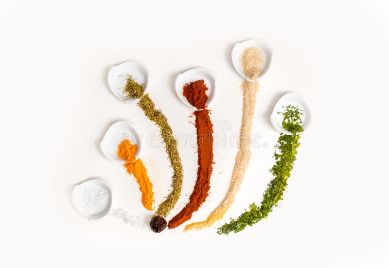 Top View of Various Spices on a White Background Stock Photo - Image of ...