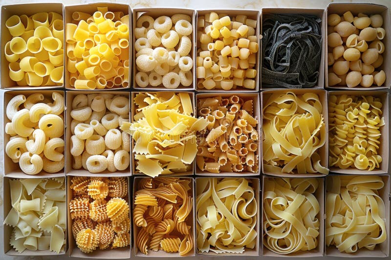Top View of Various Types of Assorted Dry Pasta Arranged in Neat Boxes ...