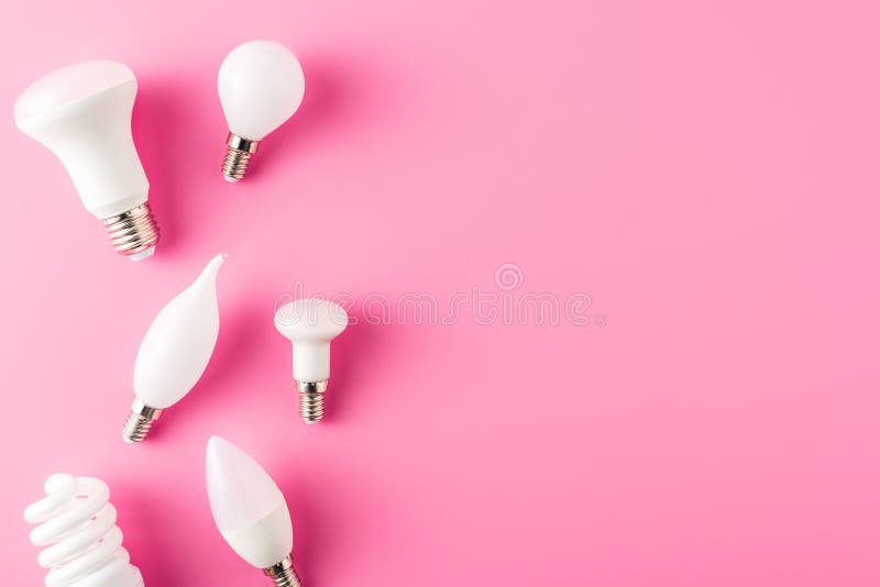 Top View of Various Types of Light Bulbs on Pink Stock Image - Image of ...