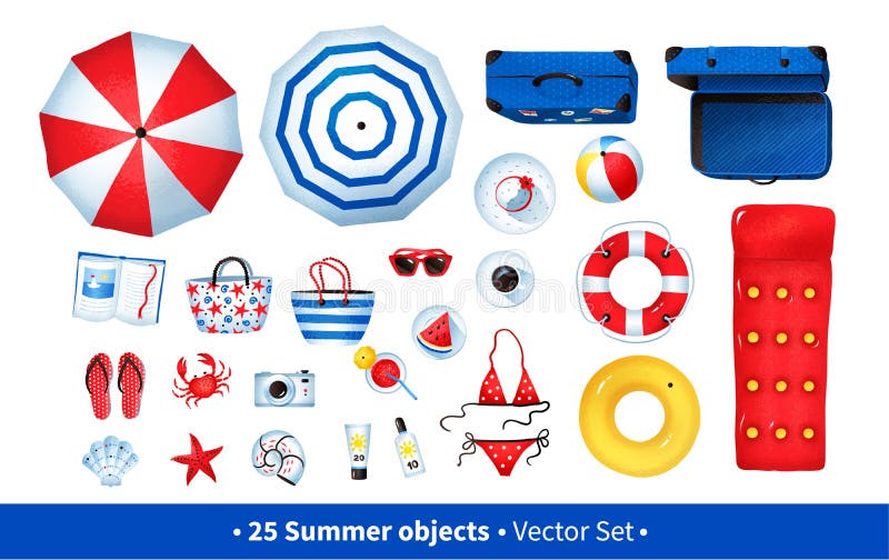 Top View Vector Illustration Set Of Beach Items Stock Vector ...