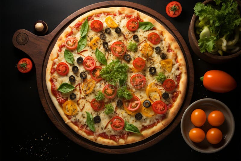 Top View of a Vegetable Pizza, a Delightful Choice Stock Illustration ...