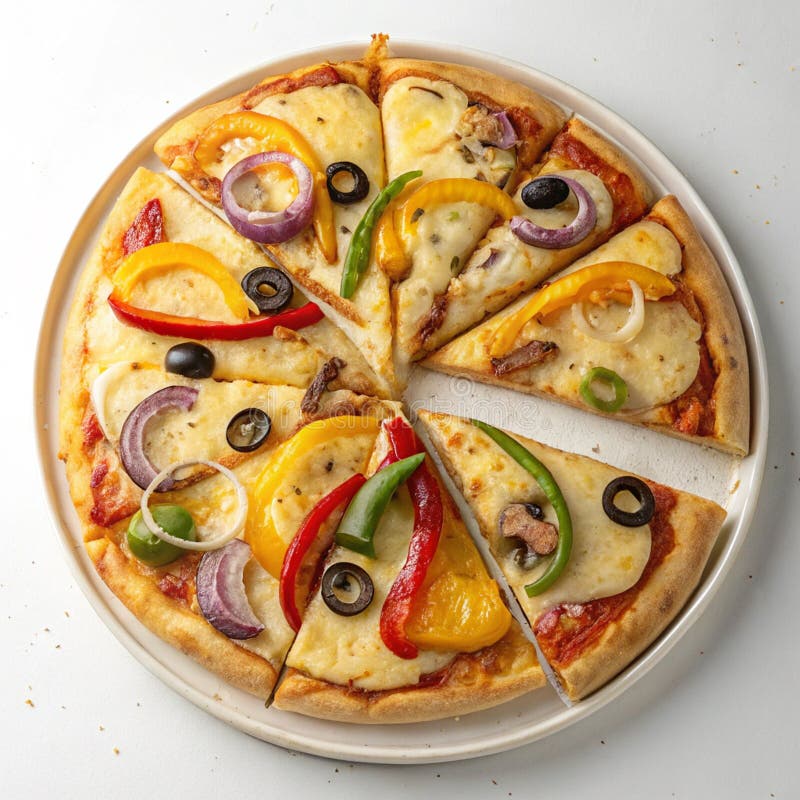 Top View of Vegetable Pizza with Melted Cheese on Stock Illustration ...
