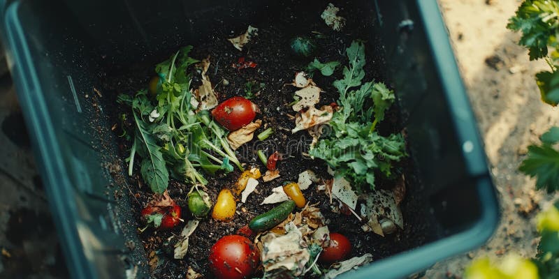 Top View of Vegetable Scraps and Coffee Grounds in a Compost Bin. Stock ...