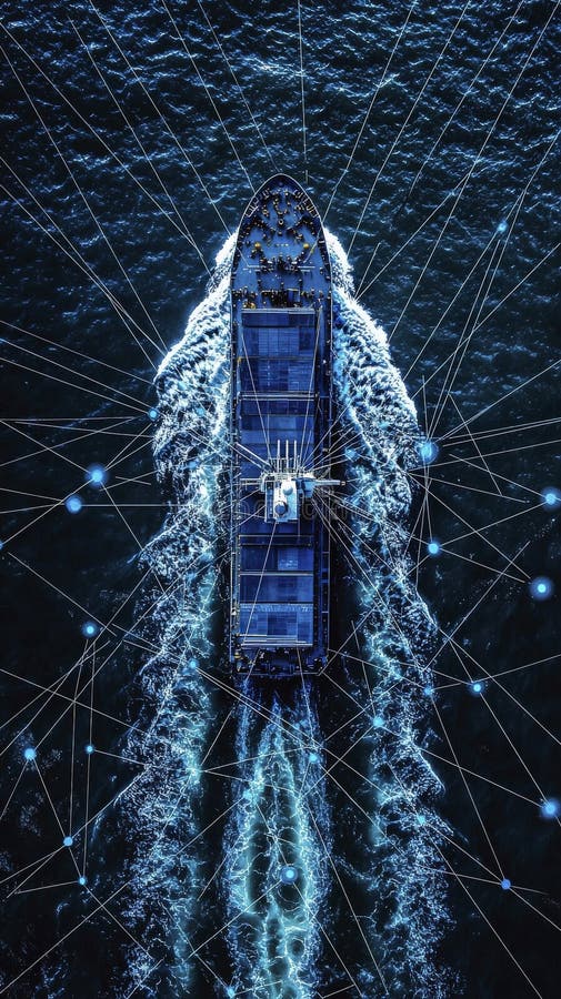 Top View of a Vessel on a Networked Digital Ocean Stock Illustration ...