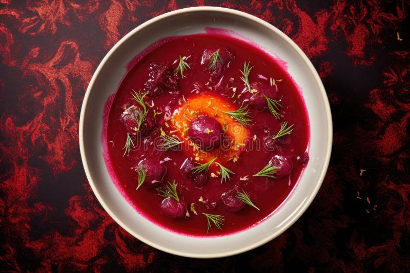 Top View of Vibrant Beetroot Soup in a Bowl Stock Illustration ...