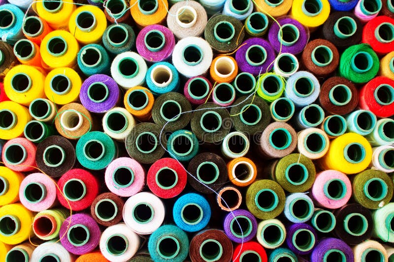 Top View of a Vibrant Collection of Various Colored Thread Spools Stock ...