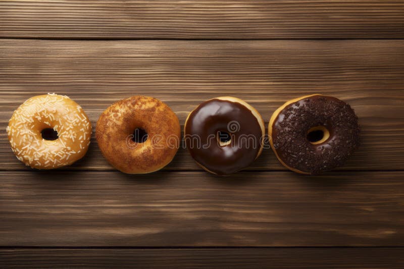 Top View of Vibrant Donuts on Rustic Surface Stock Illustration ...