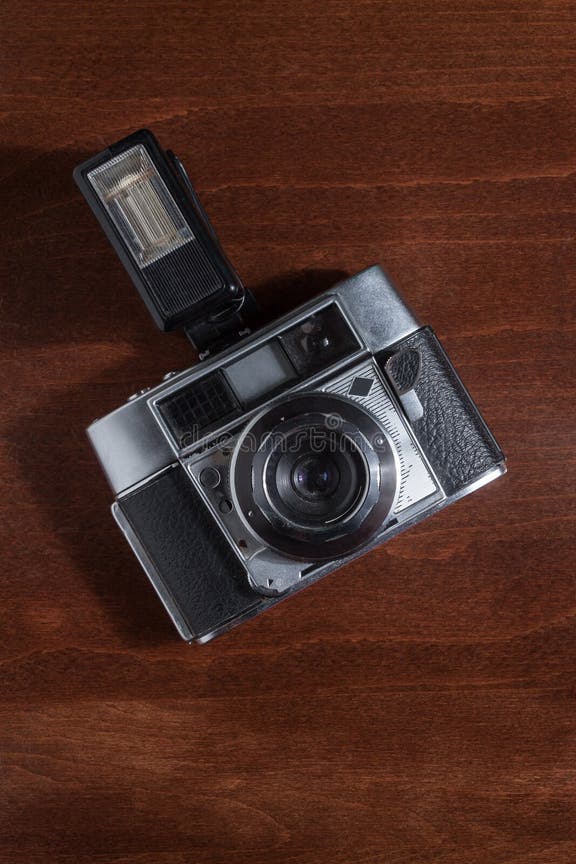 Top View of a Vintage Camera with Flash Stock Photo - Image of camera ...