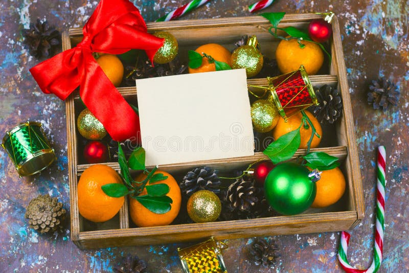 Vintage Christmas Box with Decorations Stock Image - Image of ...