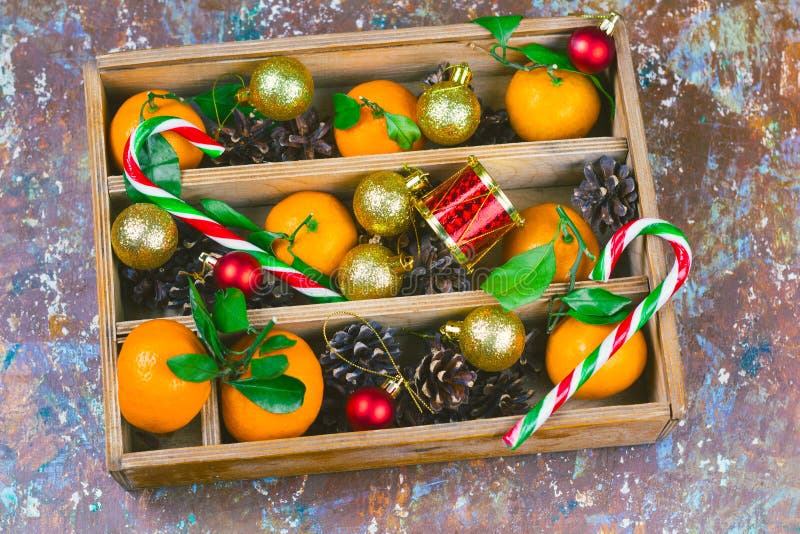 Vintage Wooden Box with Christmas Decorations Stock Photo - Image of ...