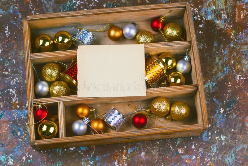Vintage Wooden Box with Christmas Decorations Stock Photo - Image of ...