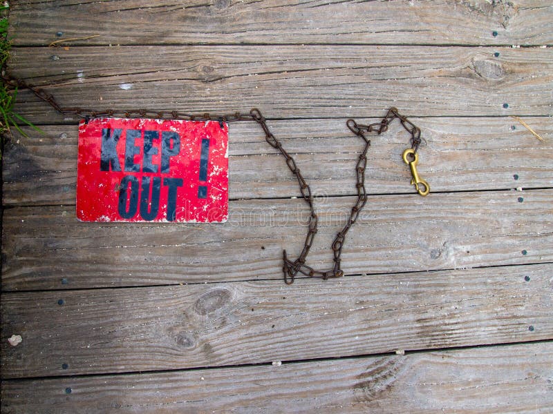 Top View of Vintage Keep Out Sign on Wooden Deck with Copy Space Stock ...