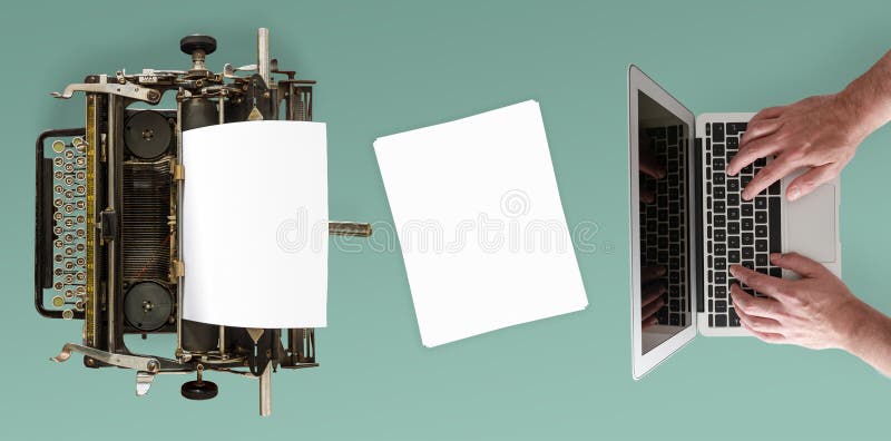 Directly Above Shot of Vintage Manual Typewriter and Man Typing on ...