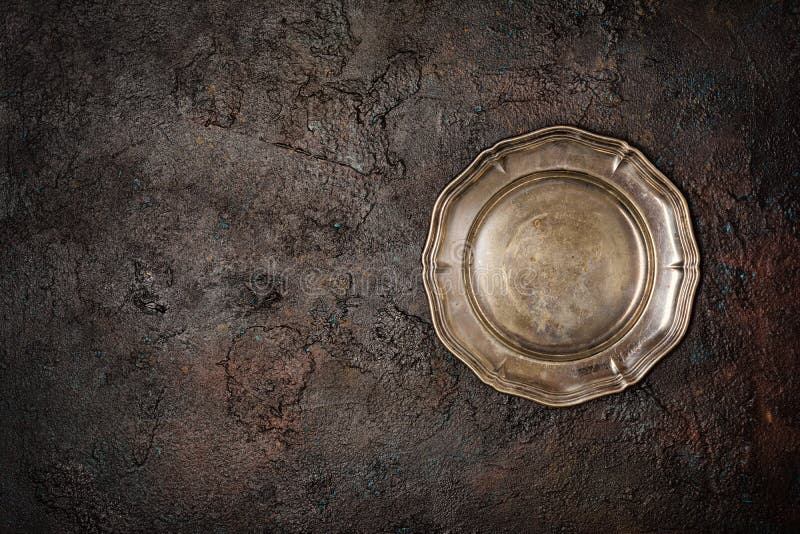 Single Vintage Silver Plate Stock Image - Image of design, patina ...