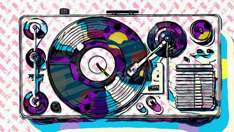 Top View of Vintage Turntable Hand Draw Animation Stock Video - Video ...