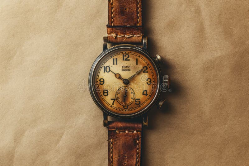 Top View of Vintage Wristwatch with Aged Leather Strap Stock ...