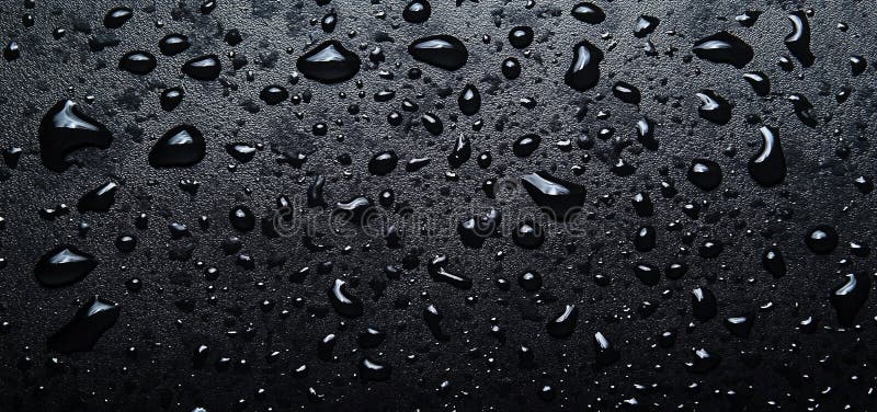 Top View Water Droplets Black Textured Surface Creating Raindrop ...
