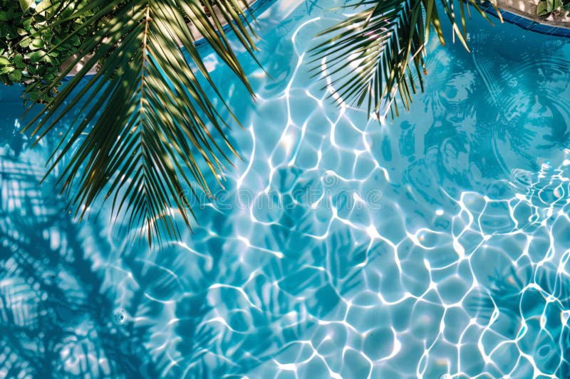 Top View of Water Pool and Palm Tree Summer Background with Copy Space ...