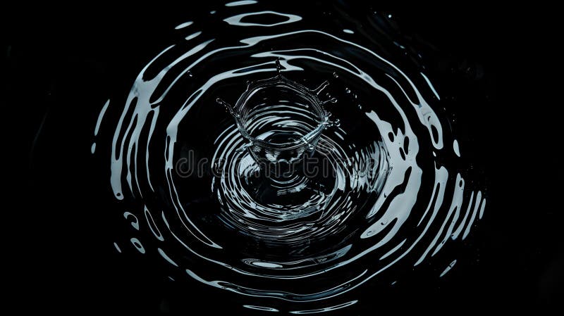 Top View of Water Ripple, a Drop of Water on Black Background, Flat Lay ...