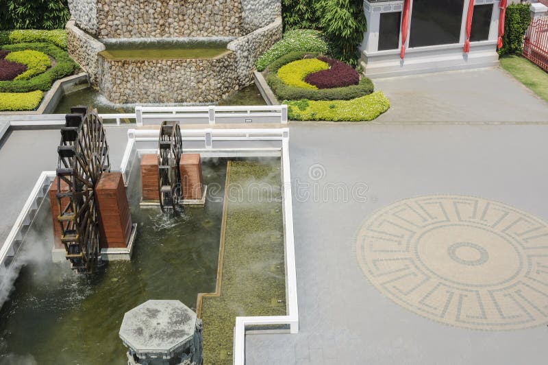 Top View of Waterwheel in Garden Stock Photo - Image of flower, water ...