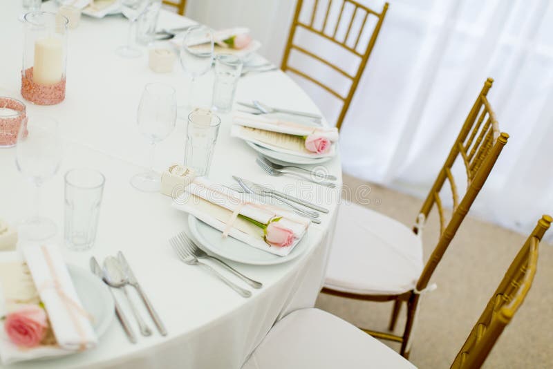 Top View at Wedding Table Decoration Stock Photo - Image of napkin ...