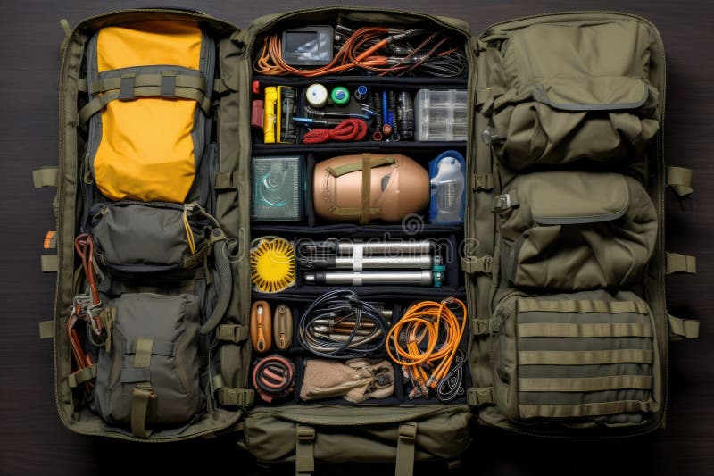 Top View of a Well-organized Survival Backpack Stock Illustration ...