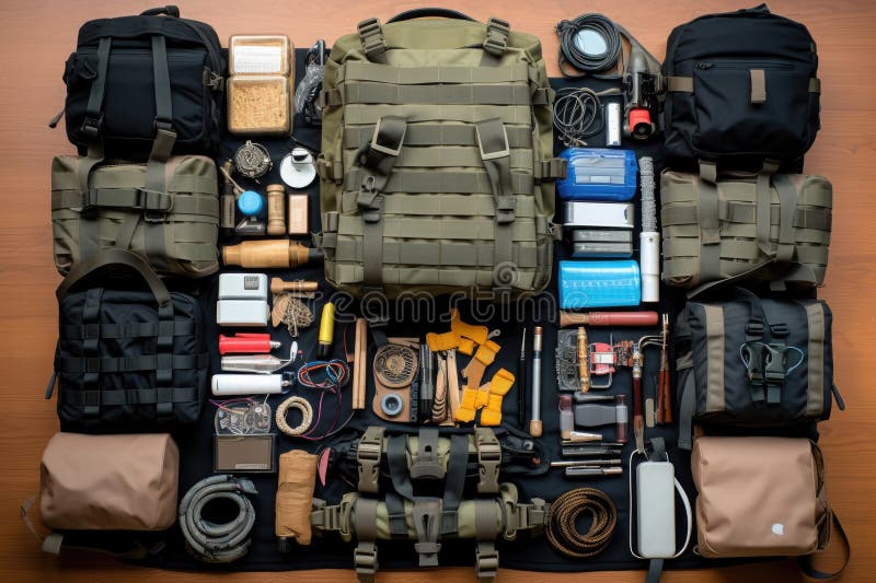 Top View of a Well-organized Survival Backpack Stock Illustration ...