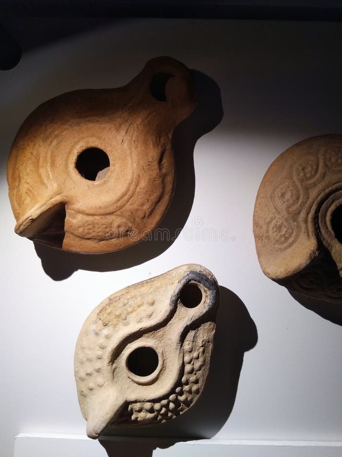 Top View of Well Preserved Antique Pottery Jars on a White Table at a ...