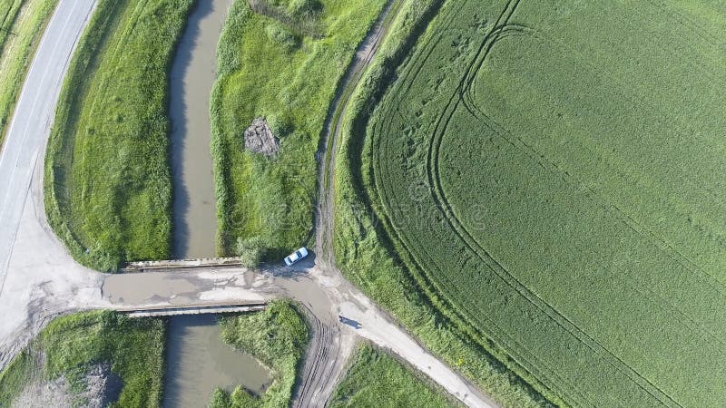 The Top View of the Wheat Field and the Channel of the Irrigation ...
