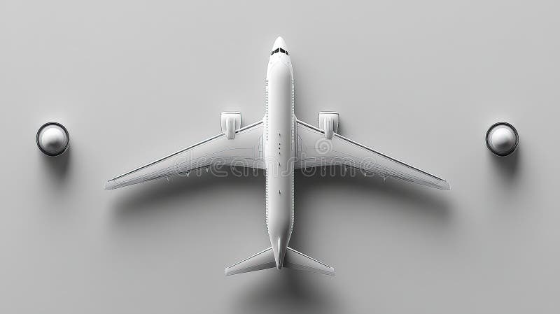Top View of a White Airplane Model between Two Round Objects on a White ...