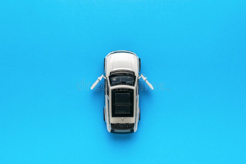 Top View of a White Car with Open Doors on a Blue Background Stock ...