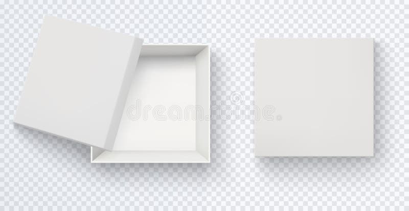 Top View of White Empty Square Box. Realistic Mockup of Closed and Half ...