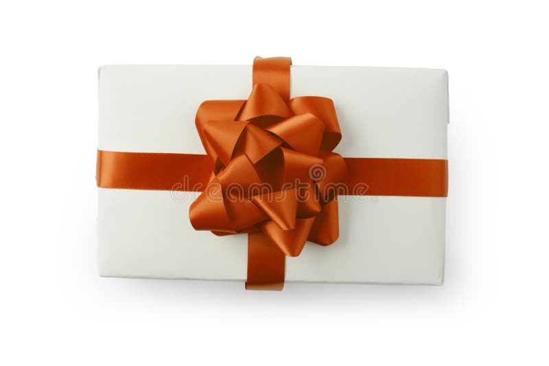 Top View of White Gift Box with Orange Ribbon Isolated on White ...