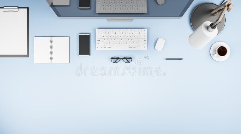 Top View of White Office Workplace with Empty Mockup Layout, Supplies ...