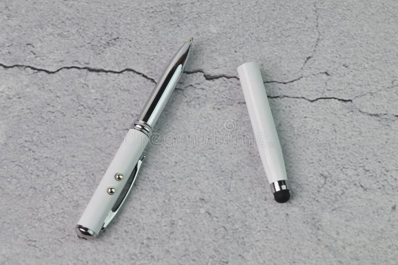 Top View of White Pen Isolated on a Grey Background Stock Photo - Image ...