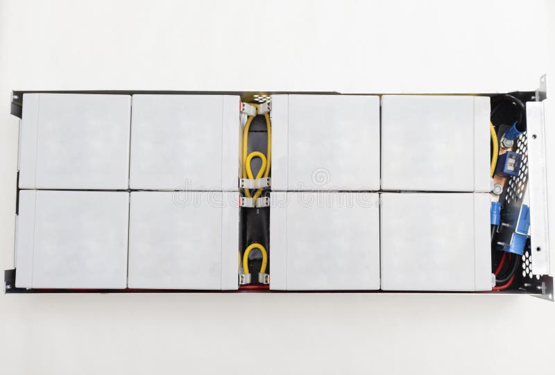 Top View of White Rechargeable Batteries Pack for Uninterruptible Power ...