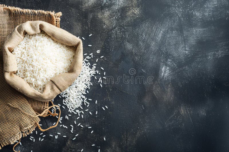 Top View of White Rice in Canvas Bag with Copy Space Stock Illustration ...