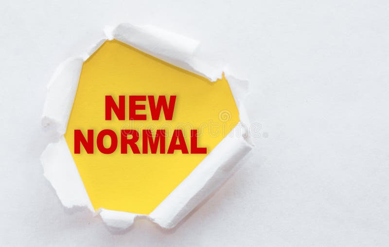 Top View of White Torn Paper and the Text NEW NORMAL on a Yellow ...