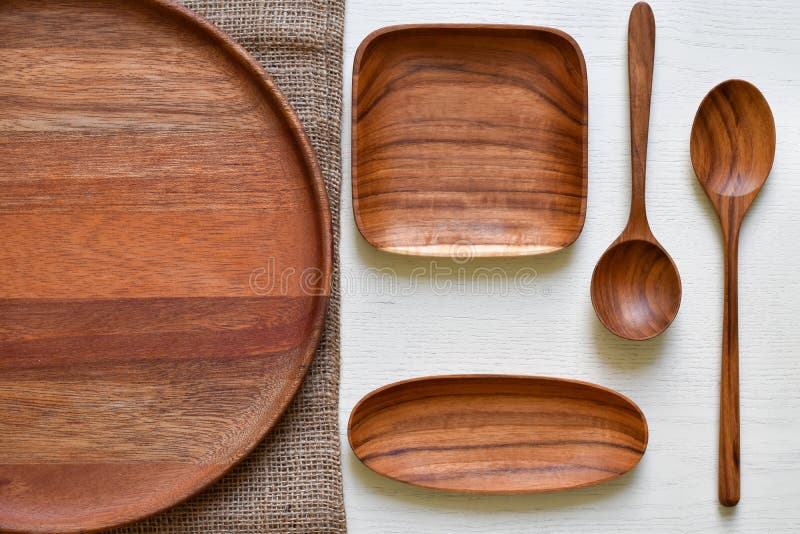 Top View White Wooden Table with Utensils Kitchen Made from Solid Wood ...