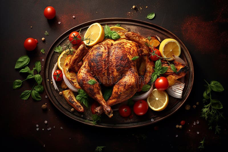 Top View of Whole Roasted Chicken Food Served on a Restaurant Plate for ...