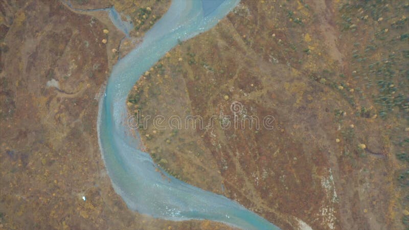 Top View of Winding Blue River. Clip. Beautiful Blue River Flows in ...