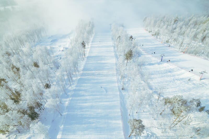 Top View of the Winter Ski Slope, White Snow Stock Image - Image of ...