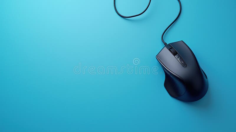 Top View of Wired Mouse on Blue Background with Text Space Stock ...